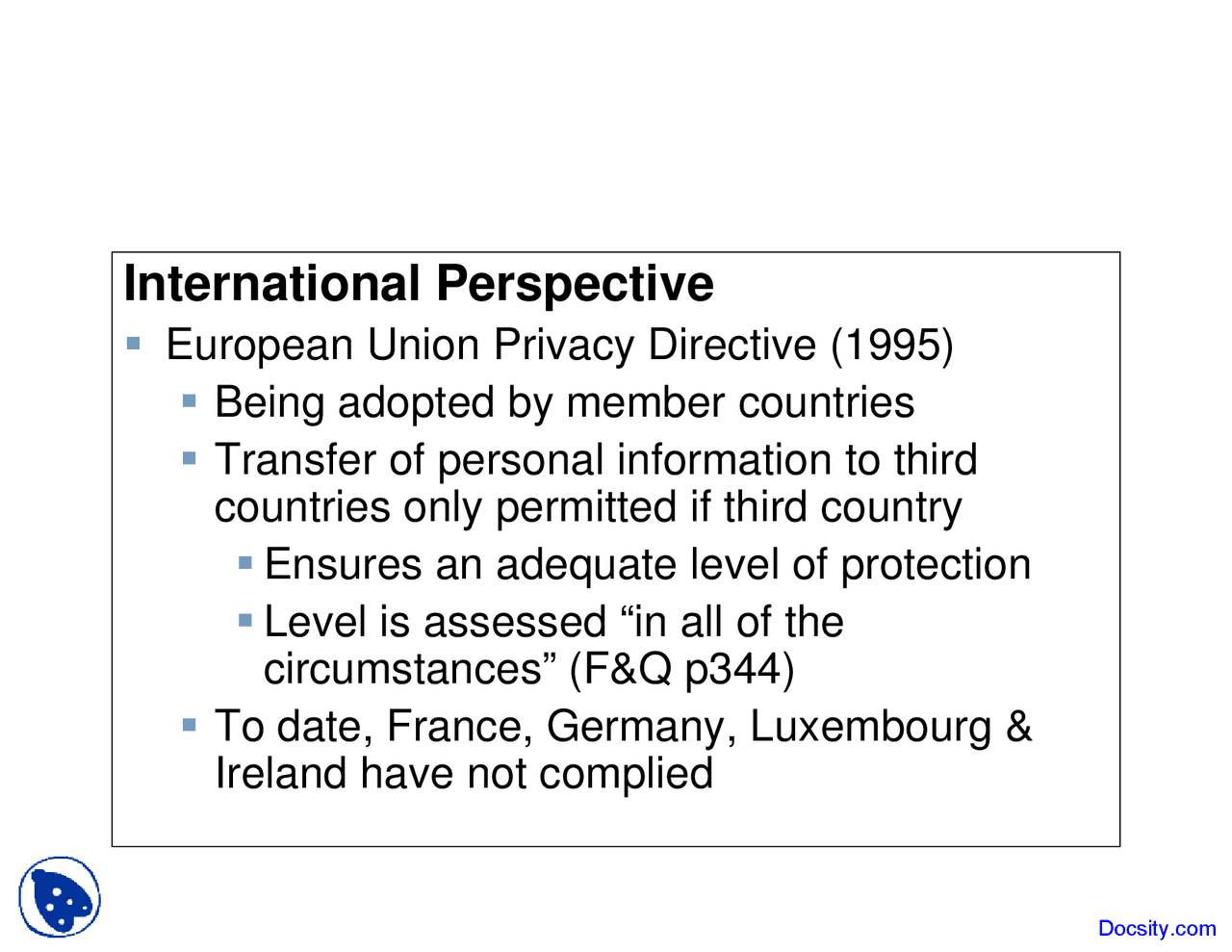 International Perspective - E-Commerce - Lecture Slides - Docsity