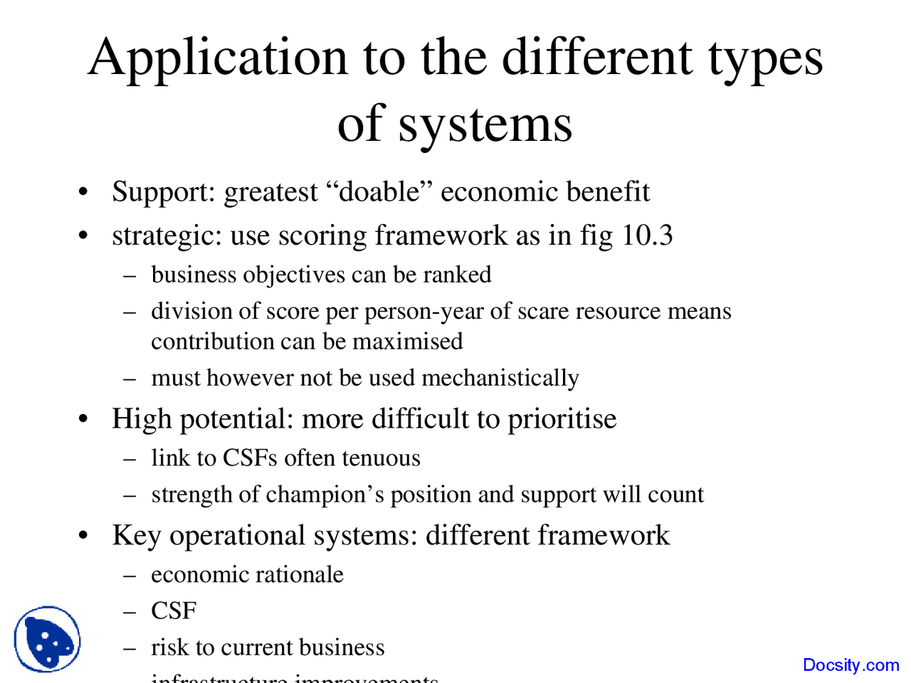 Application to the Different Types of Systems - Buisness Management - Lecture Slides - Docsity