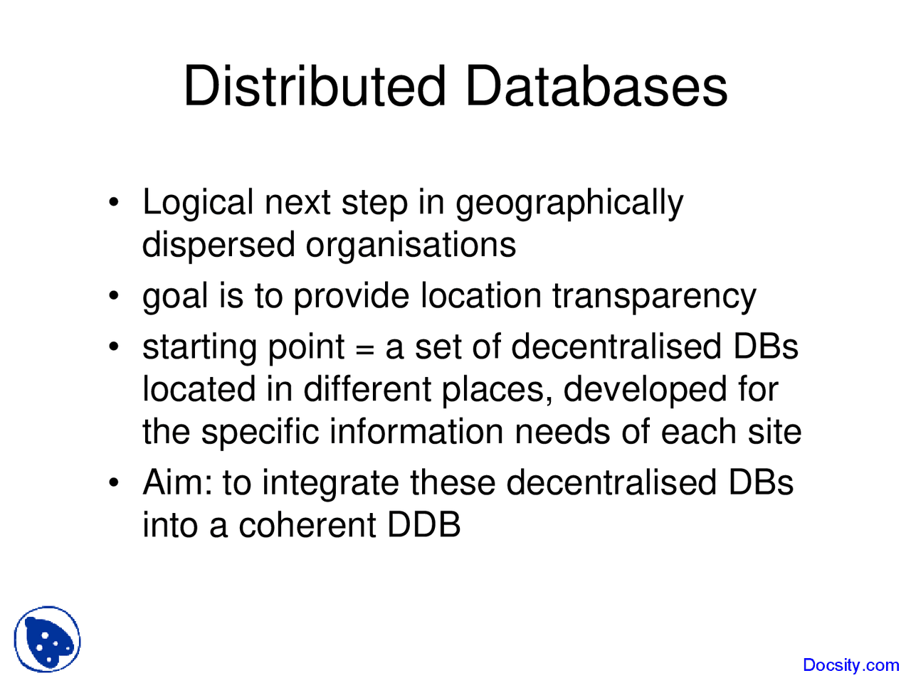 Distributed Databases Buisness Management Lecture Slides Docsity