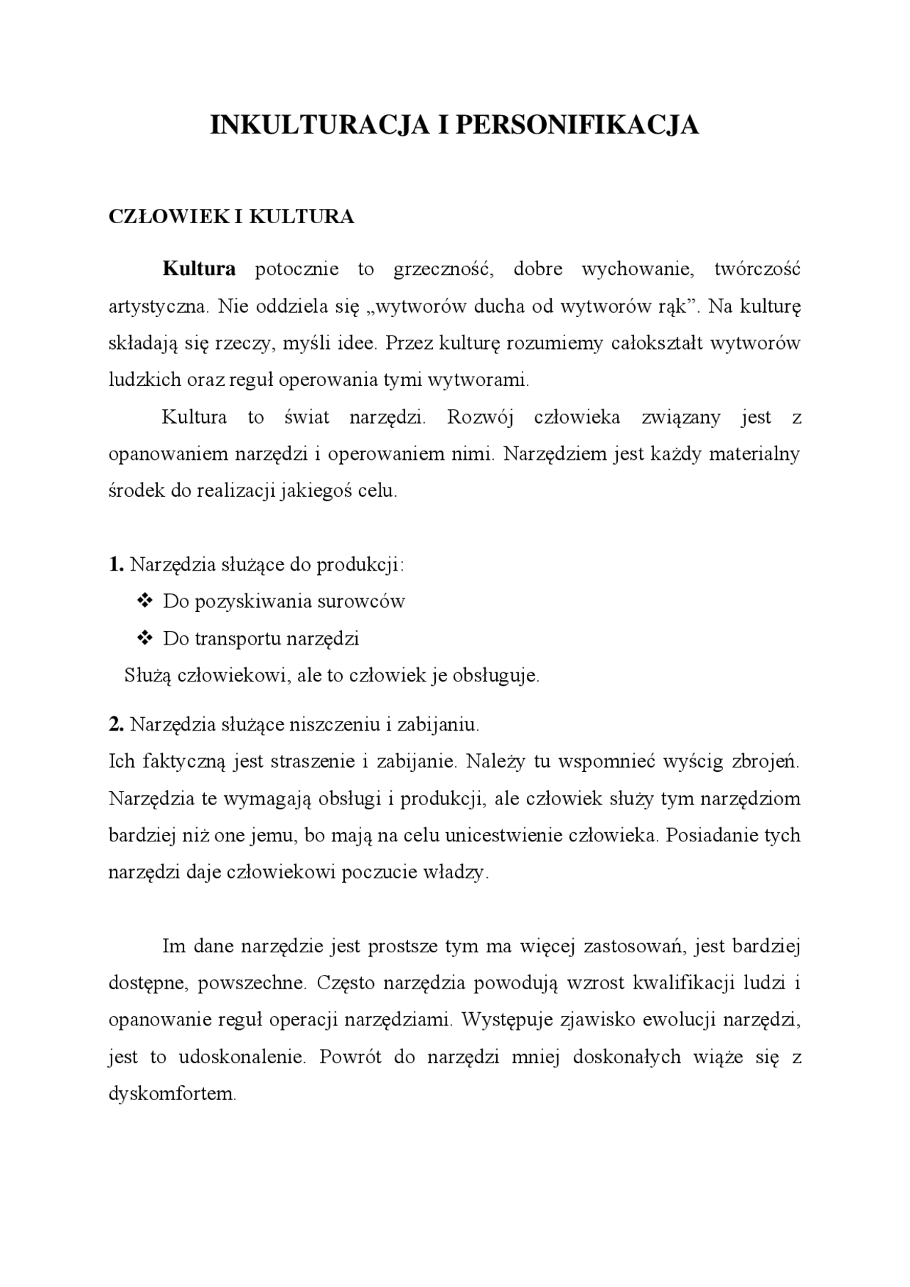 Inkulturacja i personifikacja - Notatki - Psychologia - Docsity