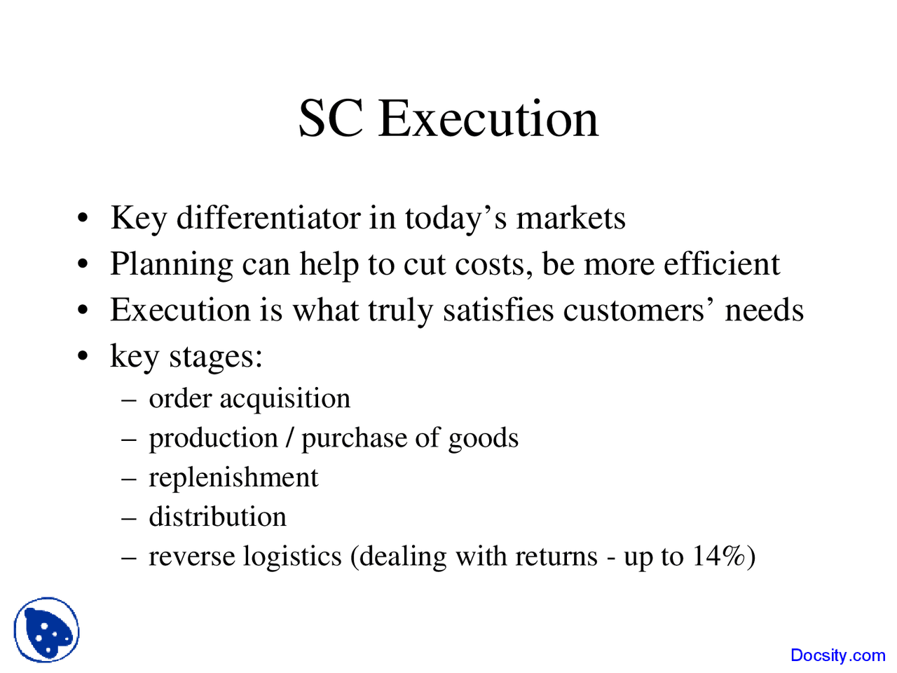 Sc Execution Buisness Management Lecture Slides Docsity