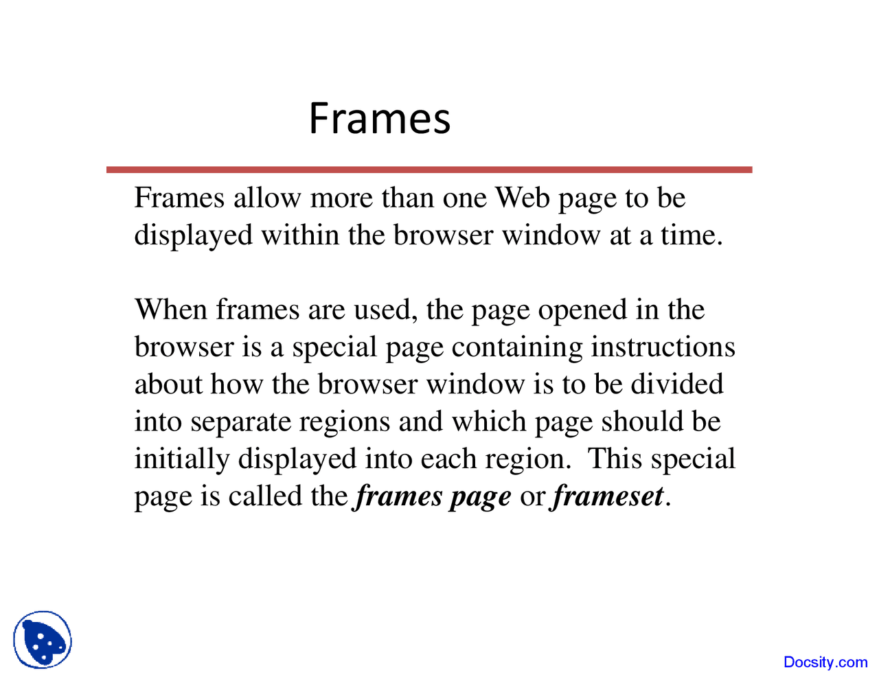 Frames E Commerce Lecture Slides Docsity