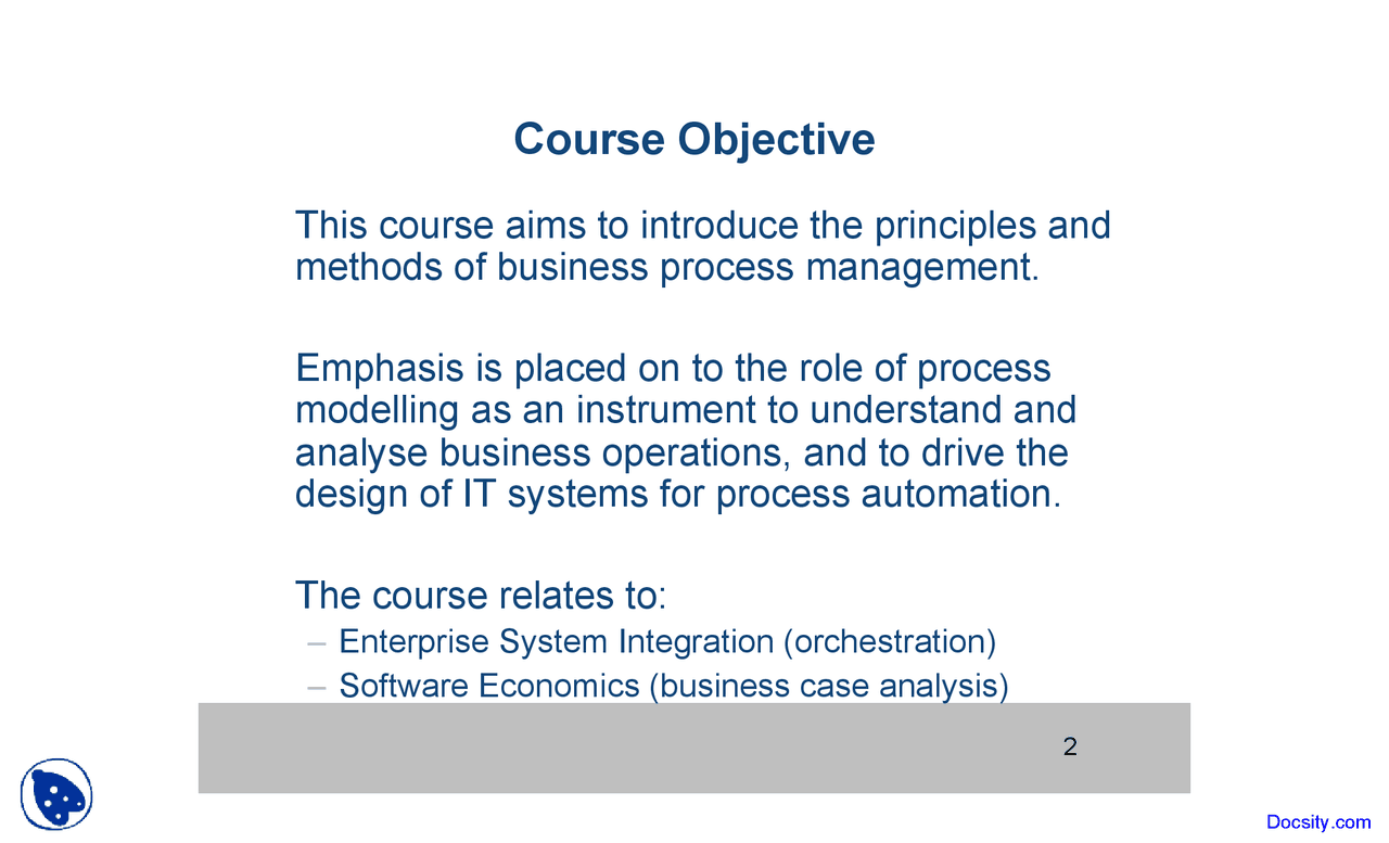 Principles Of Bpm Buisness Management Lecture Slides Docsity