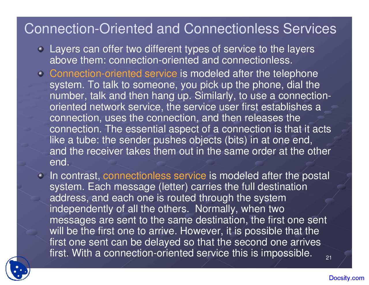 Connectionless Services - E-Commerce - Lecture Slides - Docsity