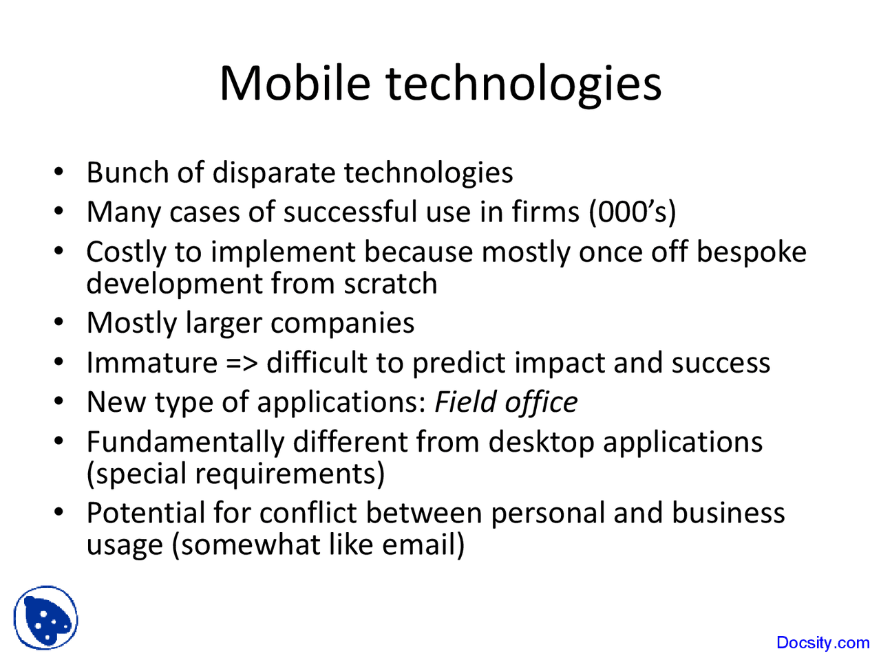 Mobile Technologies Buisness Management Lecture Slides Docsity