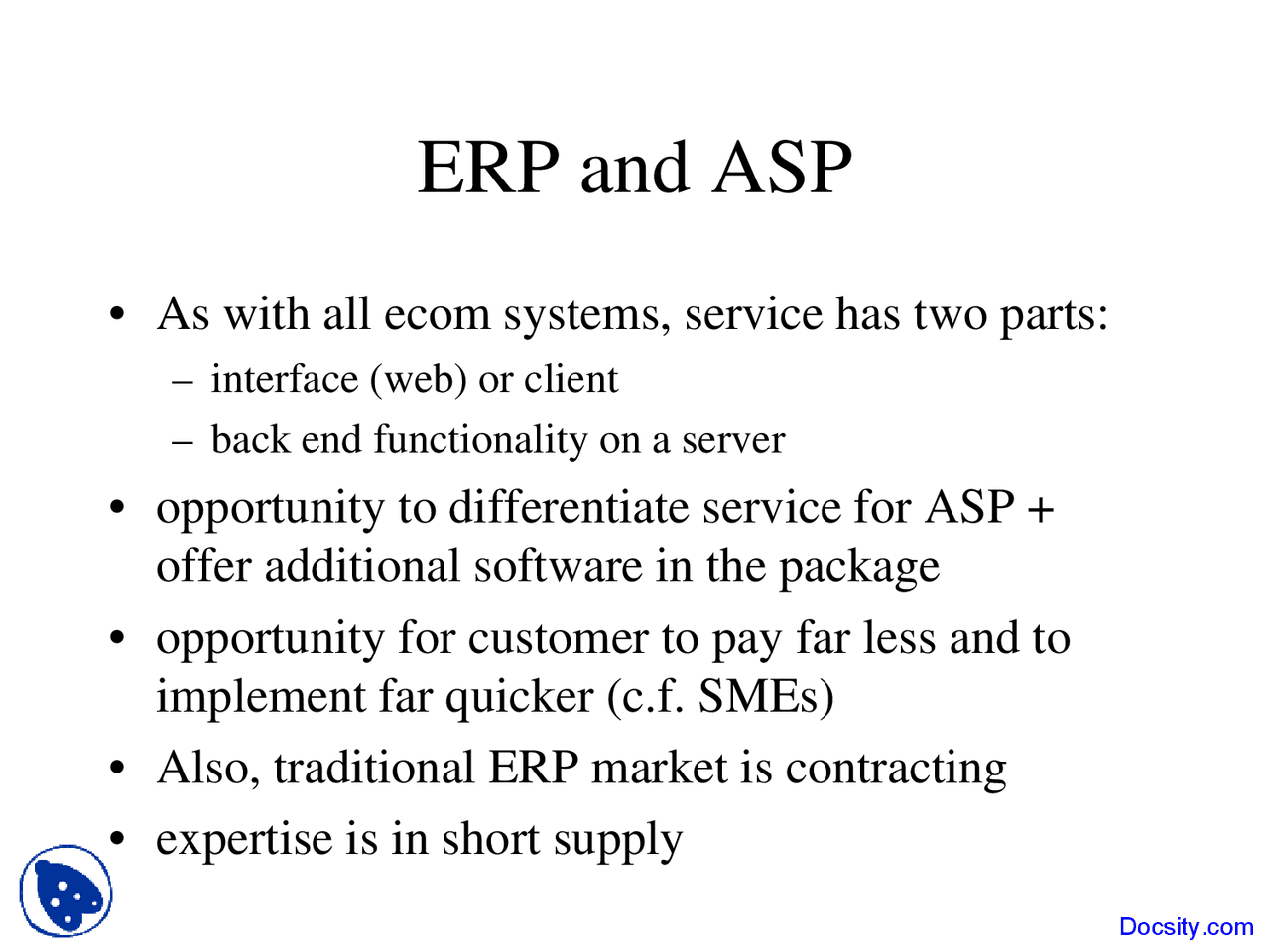 Erp And Asp Buisness Management Lecture Slides Docsity