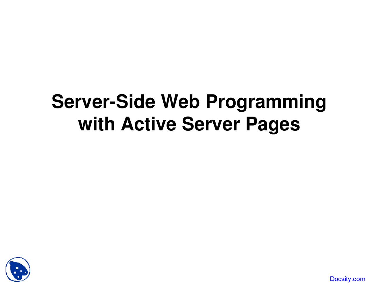 Active Server Pages - E-Commerce - Lecture Slides - Docsity