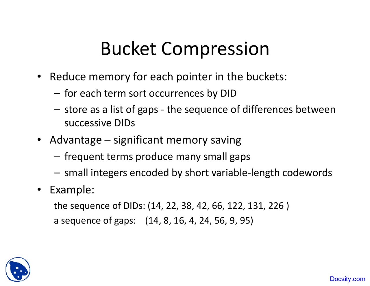 Bucket Compression - E-Commerce - Lecture Slides - Docsity