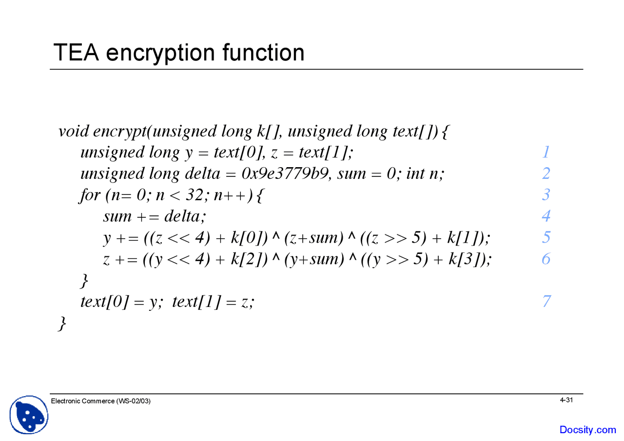Encryption Function - E-Commerce - Lecture Slides - Docsity