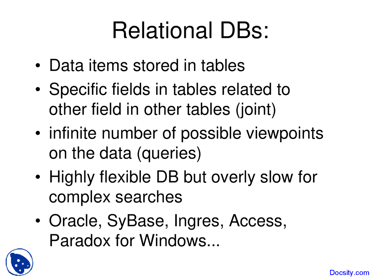 Relational Dbs Buisness Management Lecture Slides Docsity
