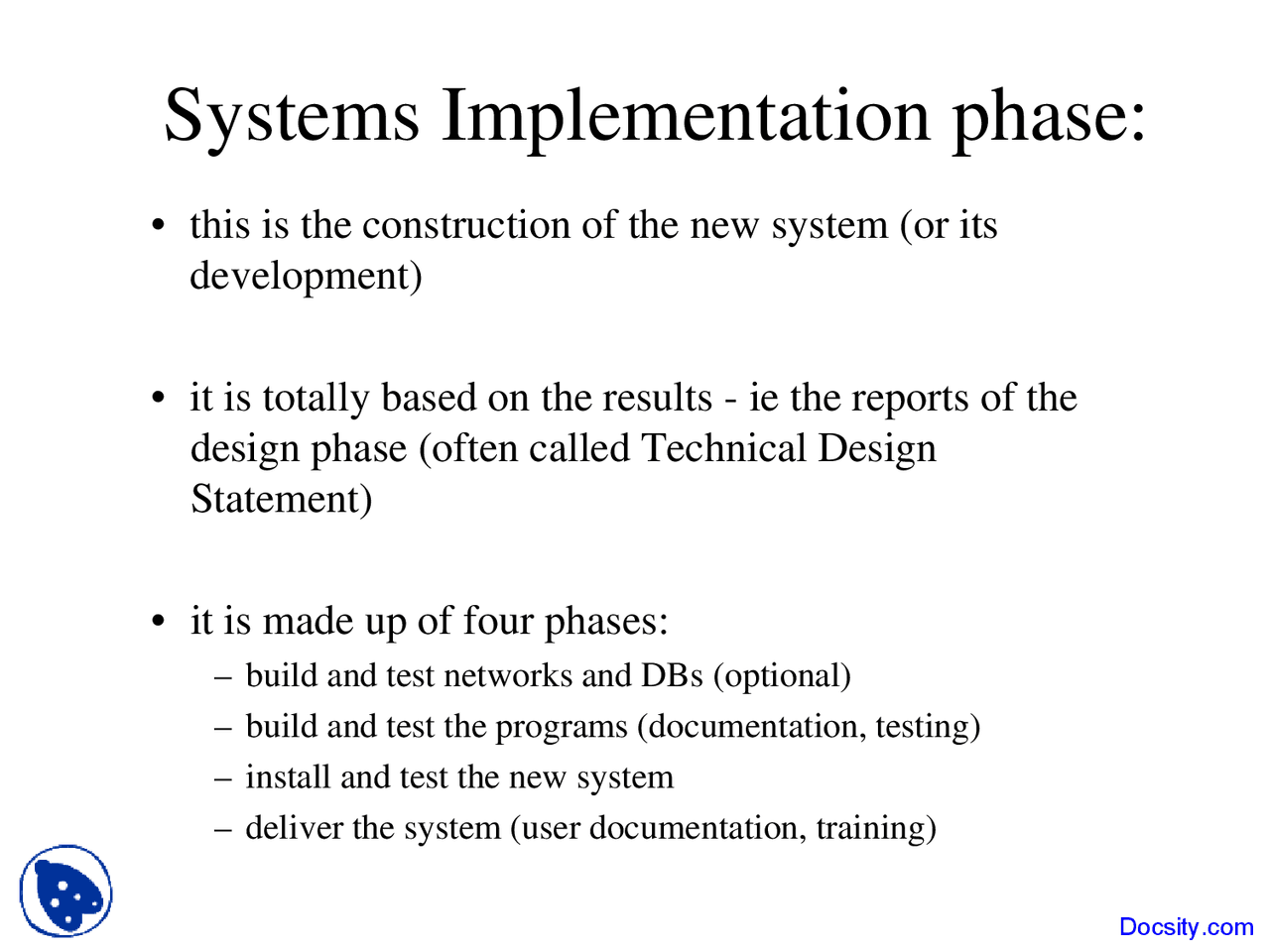 Systems Implementation Phase Buisness Management Lecture Slides