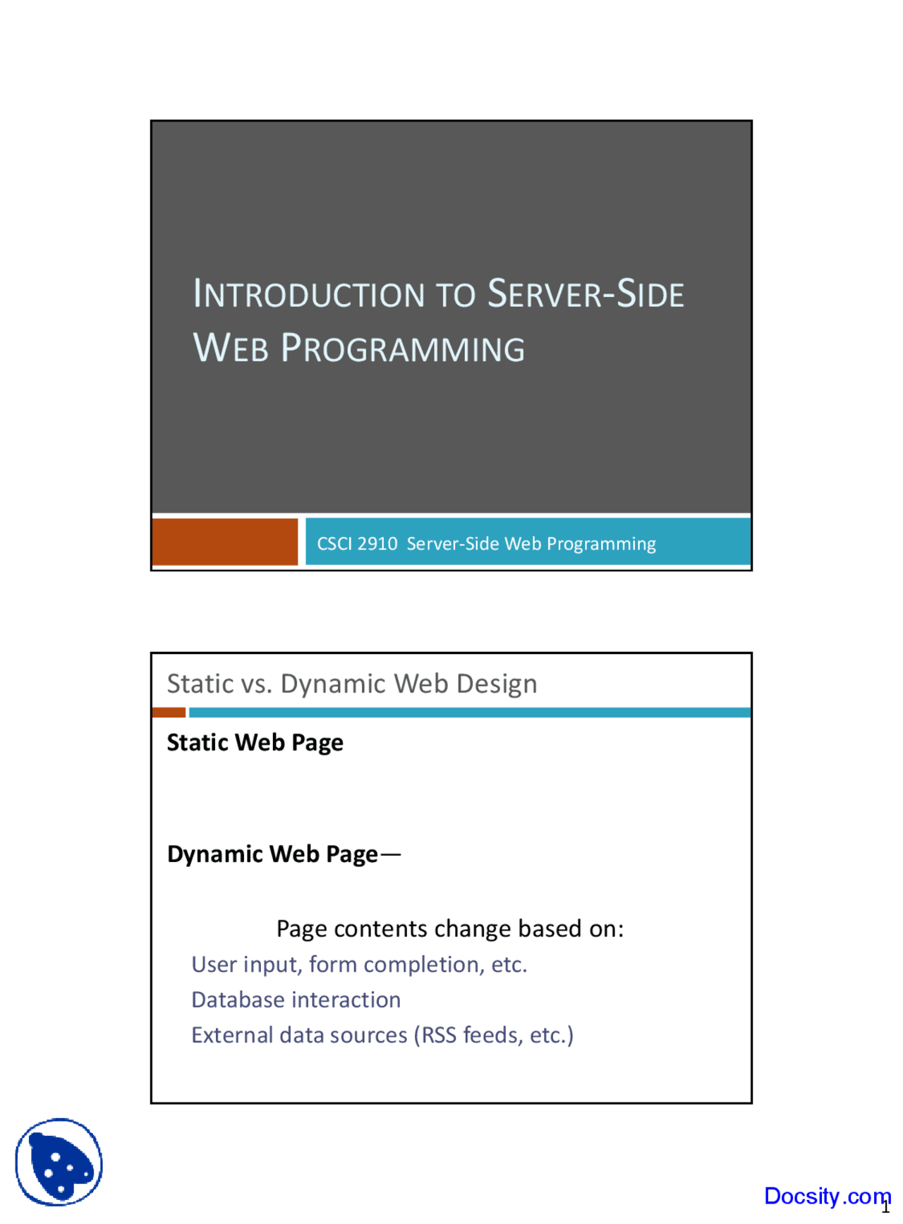Server Side Web Programming Buisness Management Lecture Slides Docsity