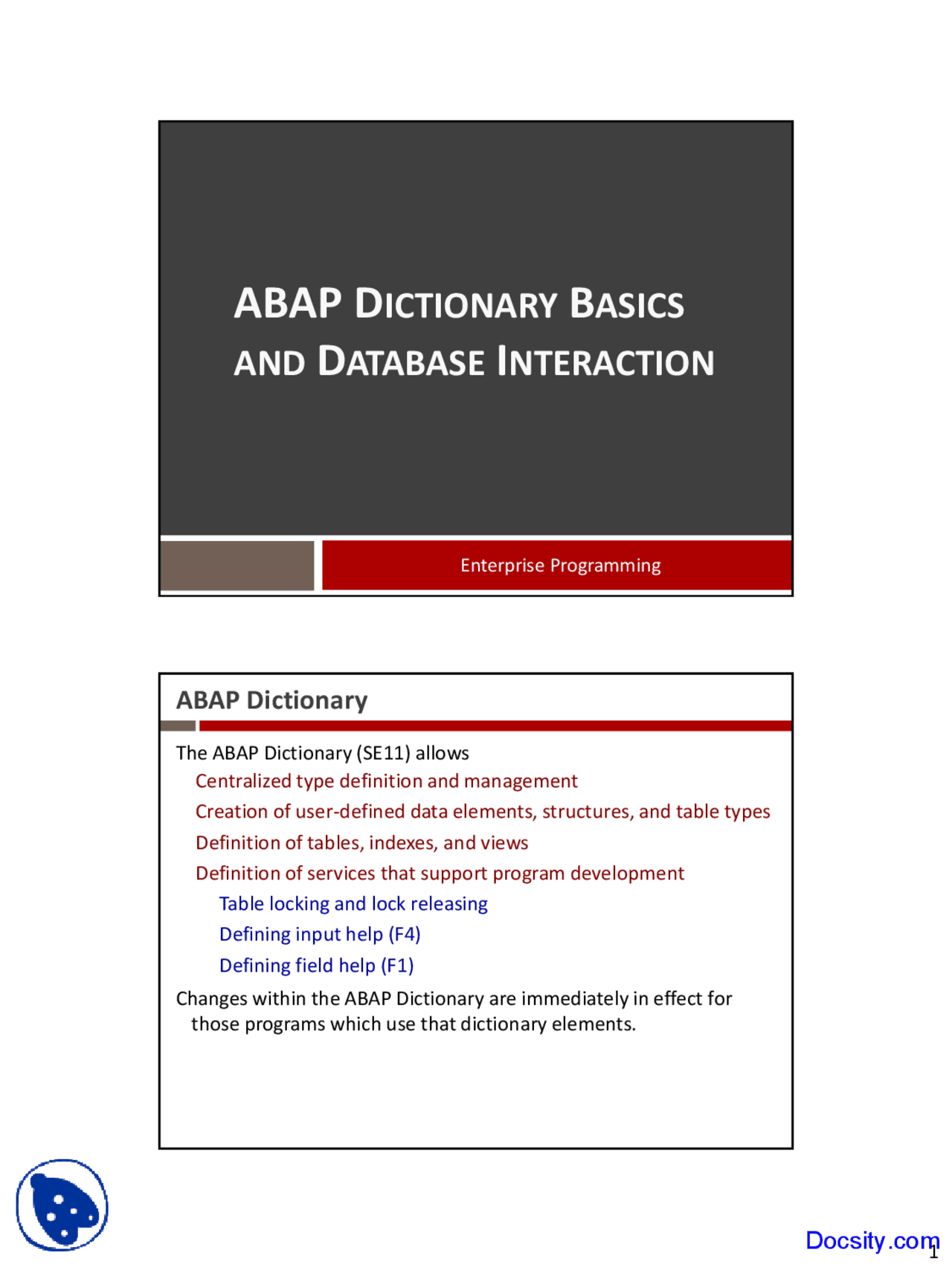 Data Dictionary - E-Commerce - Lecture Slides | Slides Fundamentals of E-Commerce | Docsity