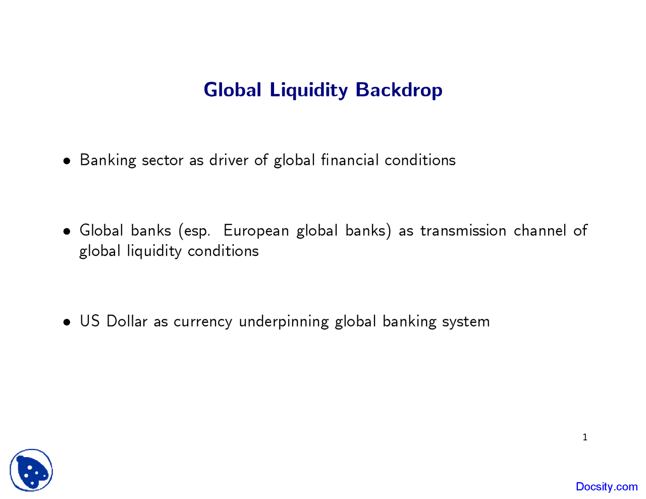 Global Liquidity Backdrop Banking Lecture Slides Docsity