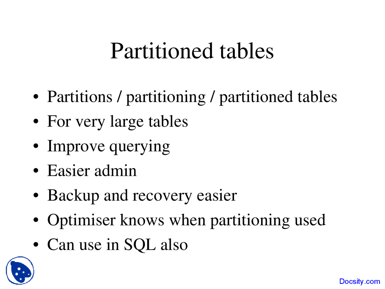 Partitioning In Databases Buisness Management Lecture Slides Docsity