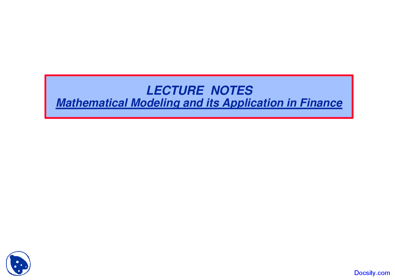 Mathematical Modeling Marketing Lecture Slides Docsity
