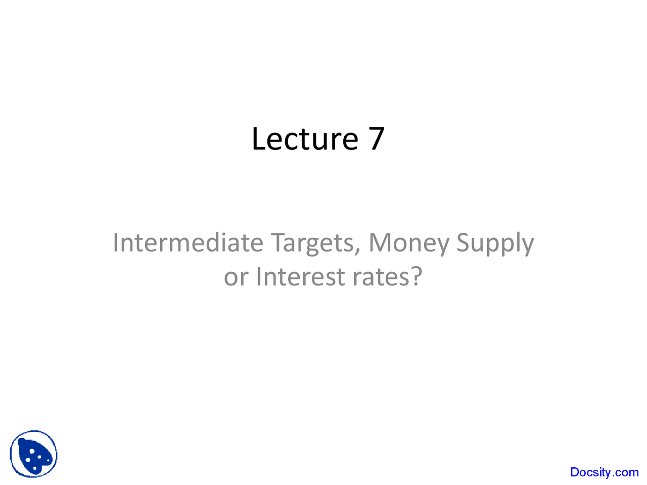 Intermediate Targets And Money Supply Banking Lecture Slides Docsity