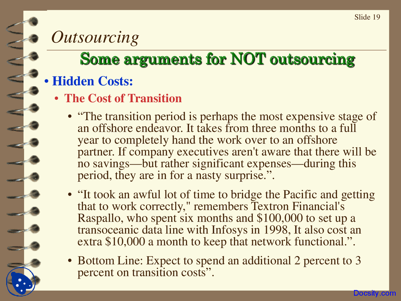 Arguments For Not Outsourcing Buisness Management Lecture Slides