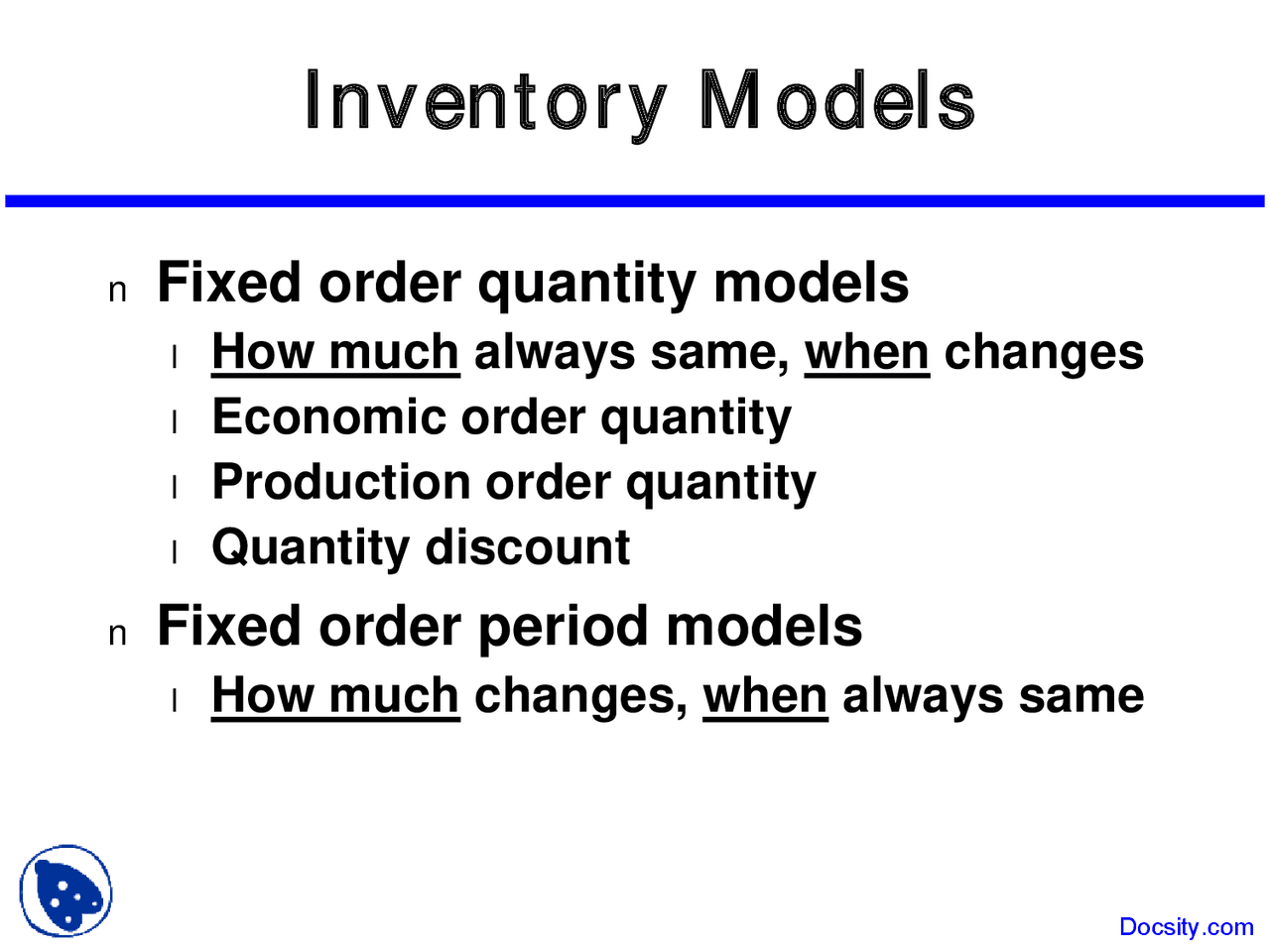 Inventory Models Buisness Management Lecture Slides Docsity