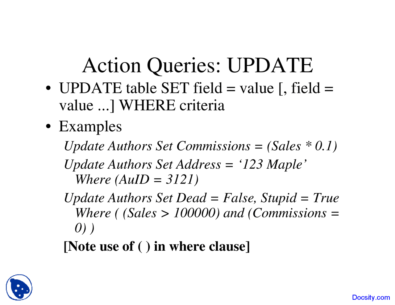 Action Queries E Commerce Lecture Slides Docsity