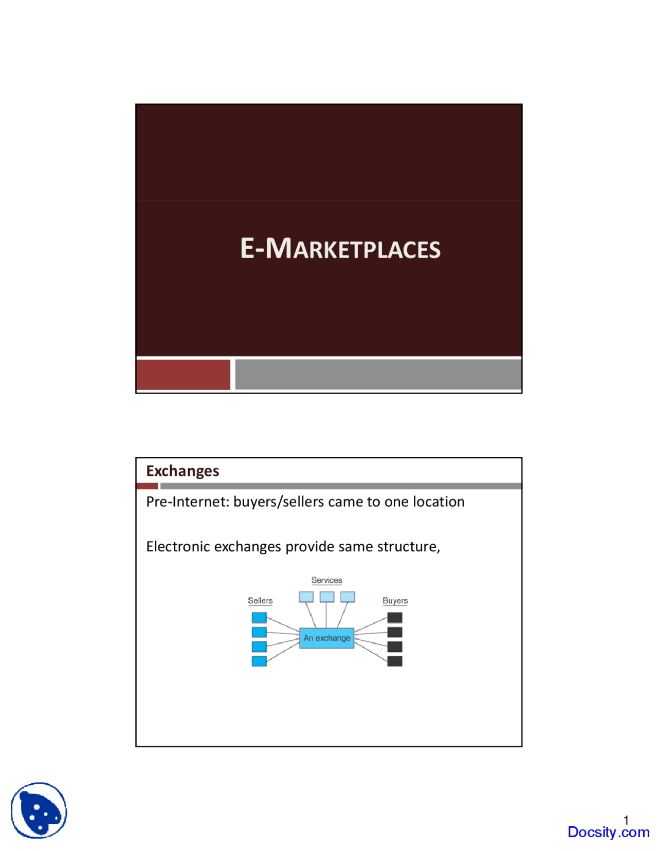 E Market Places Buisness Management Lecture Slides Docsity