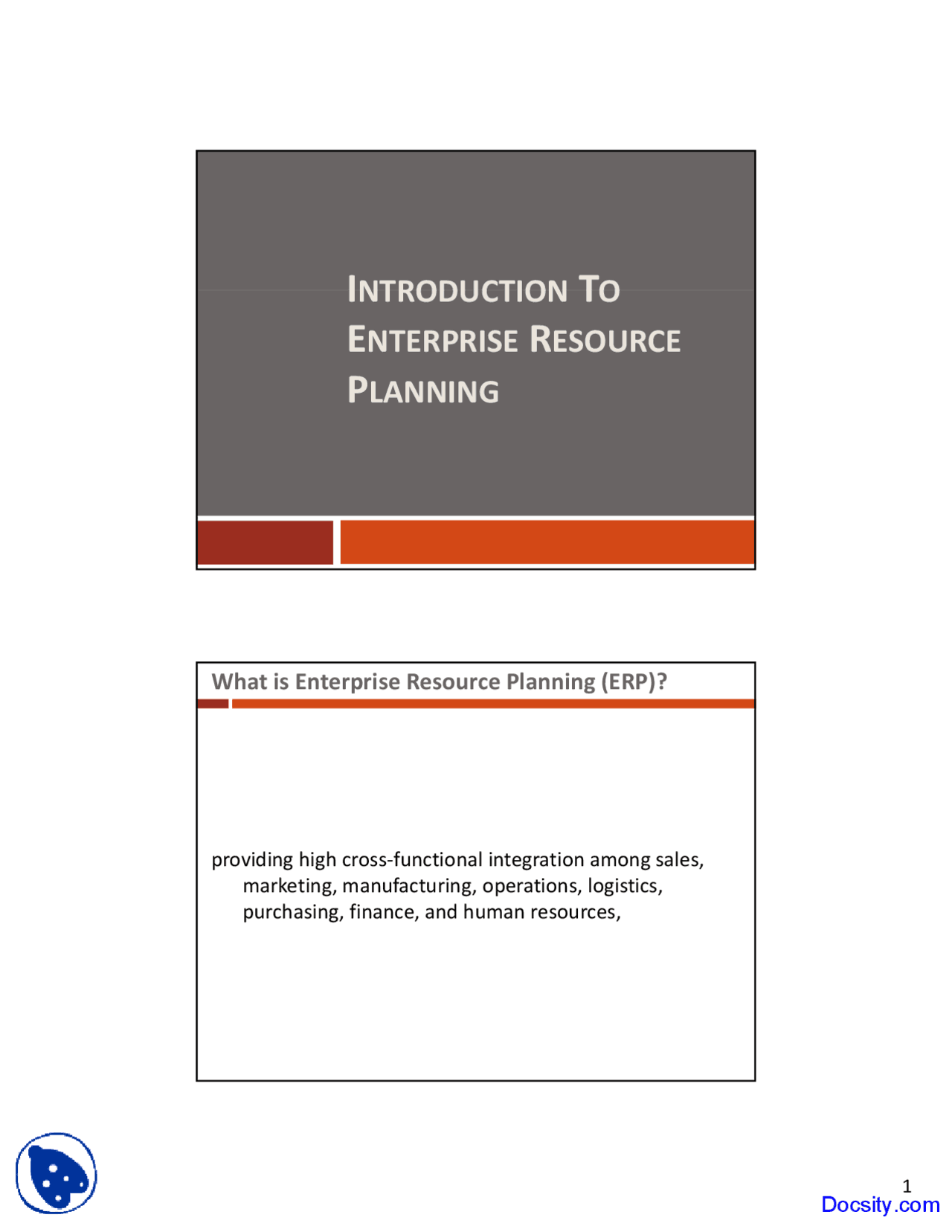 Introduction To Enterprise Resource Buisness Management Lecture