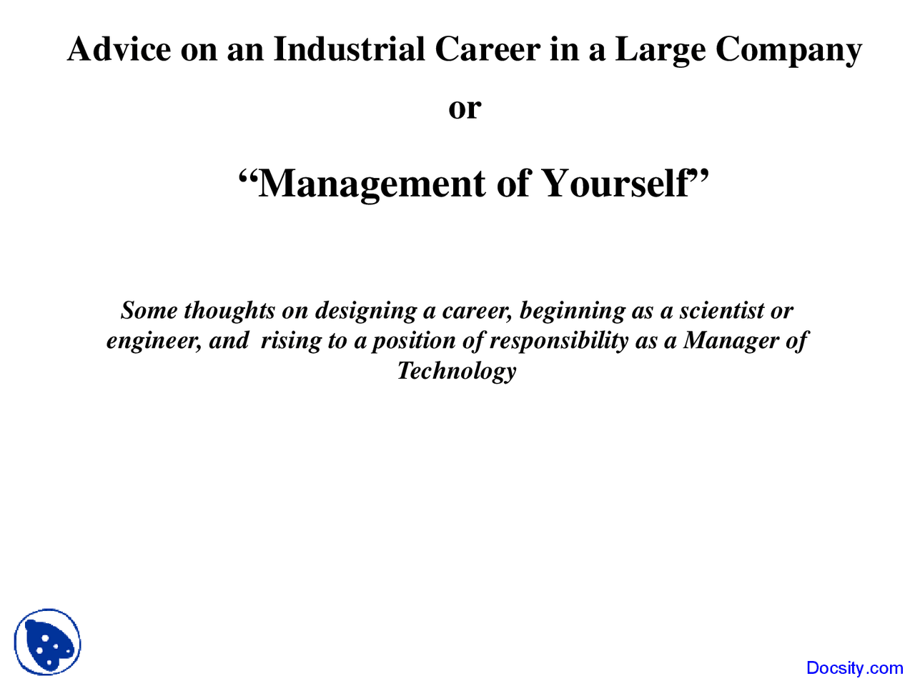 Management Of Yourself Buisness Management Lecture Slides Docsity