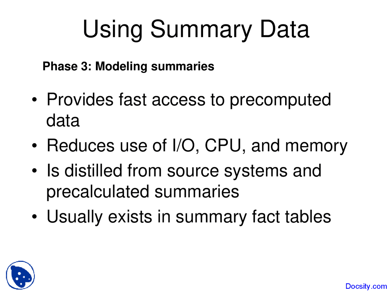 Using Summary Data Buisness Management Lecture Slides Docsity
