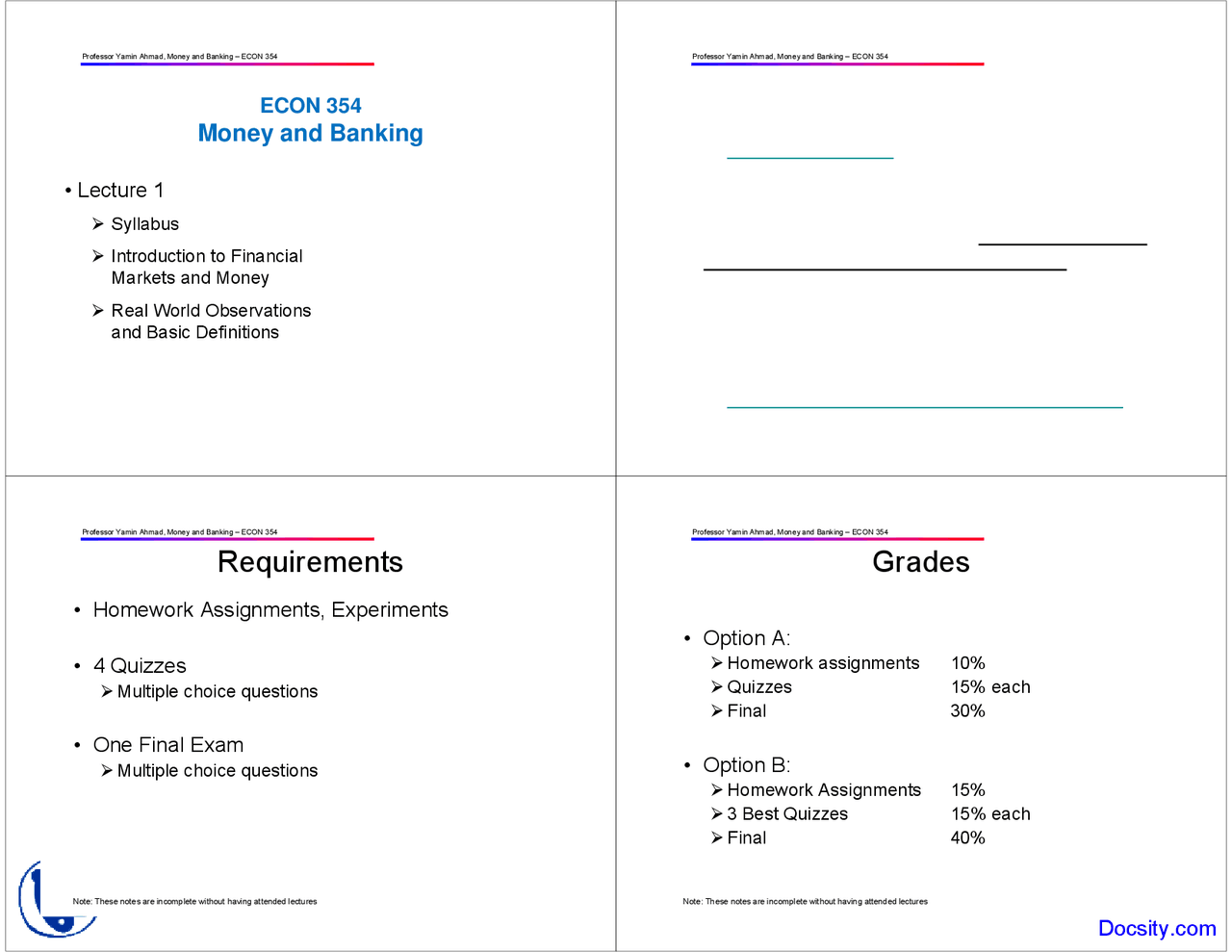 Introduction To Financial Markets Banking Lecture Slides Docsity