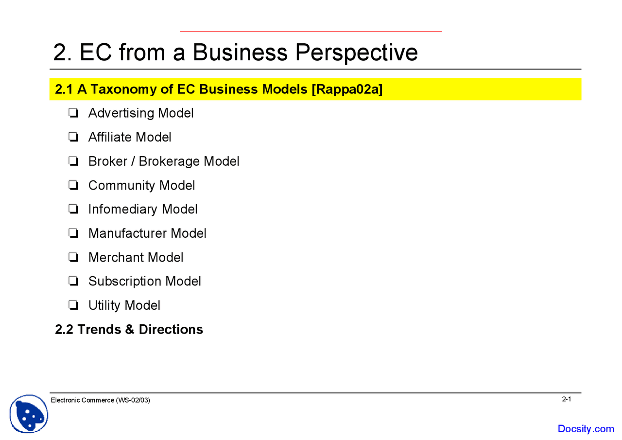 Business Perspective - E-Commerce - Lecture Slides - Docsity