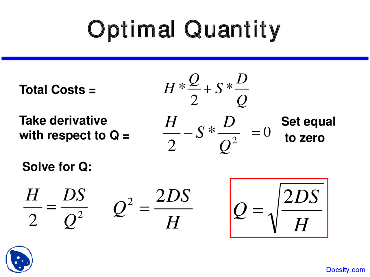 Optimal Quantity Buisness Management Lecture Slides Docsity