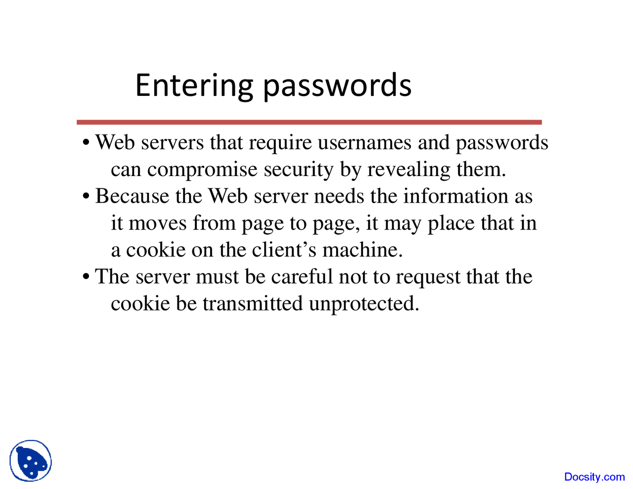 Entering Passwords - E-Commerce - Lecture Slides | Slides Fundamentals of E-Commerce - Docsity