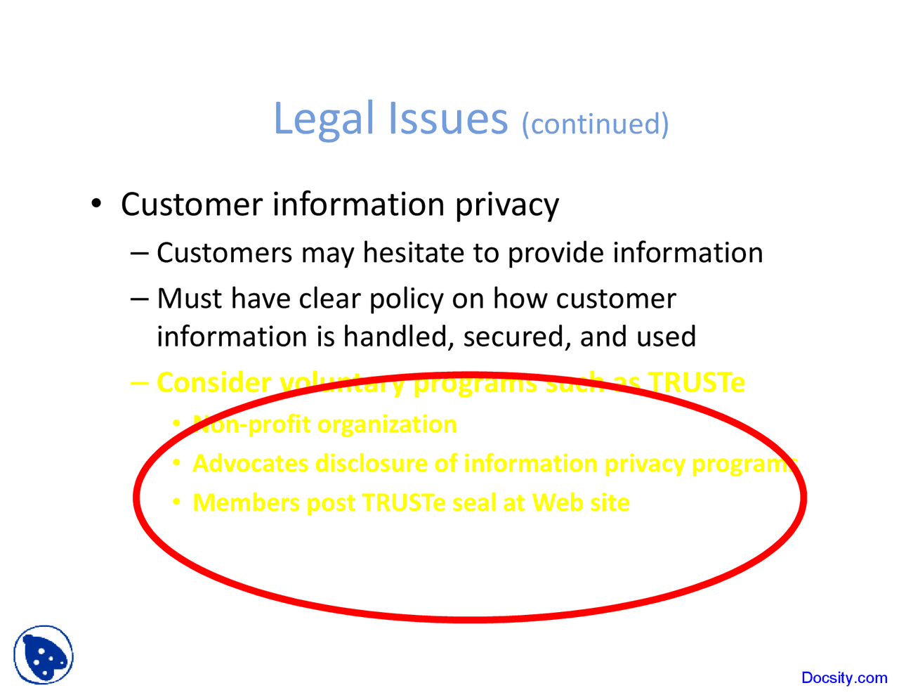Legal Issues - E-Commerce - Lecture Slides - Docsity