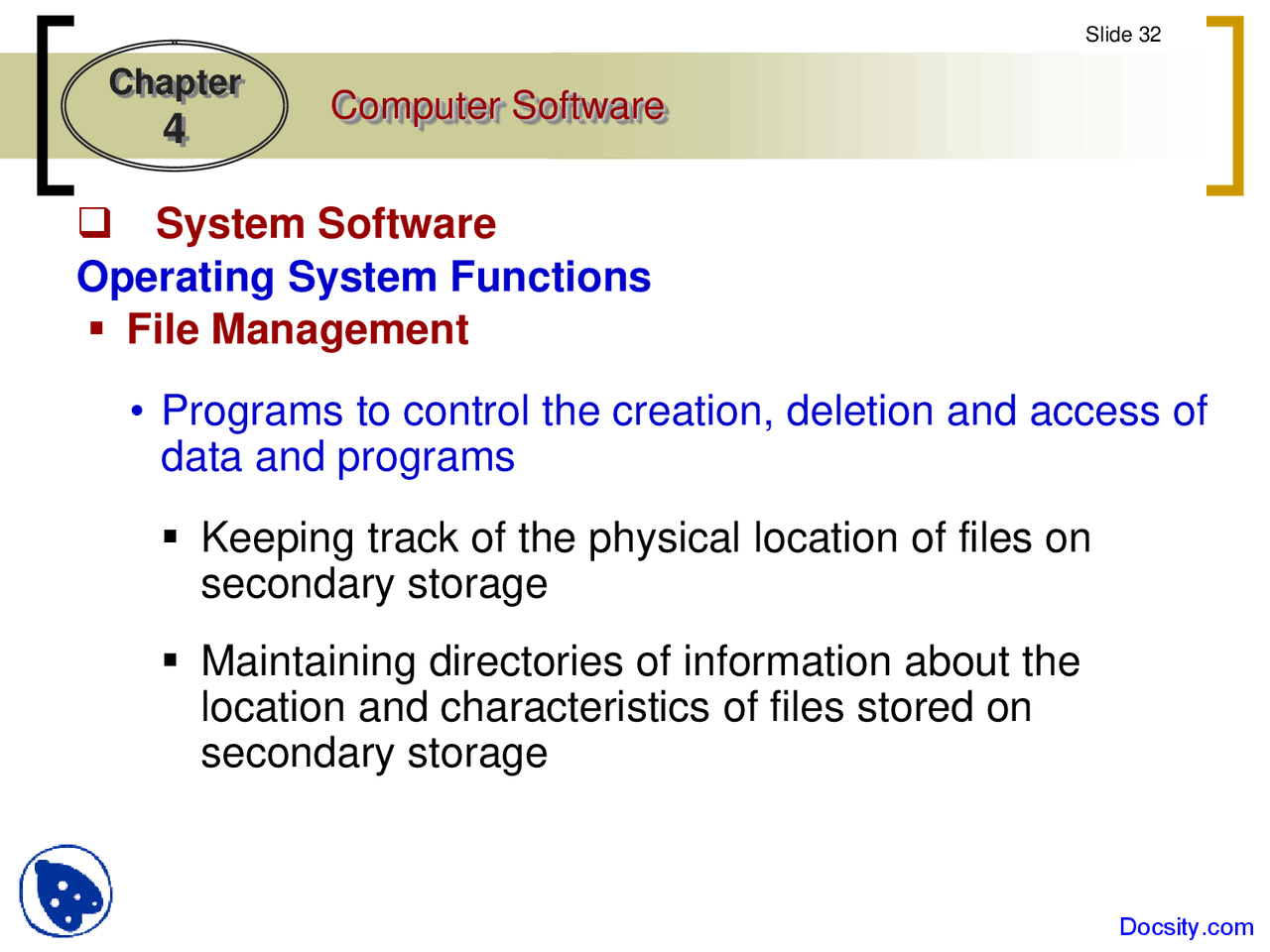 Operating System Functions - Buisness Management - Lecture Slides - Docsity