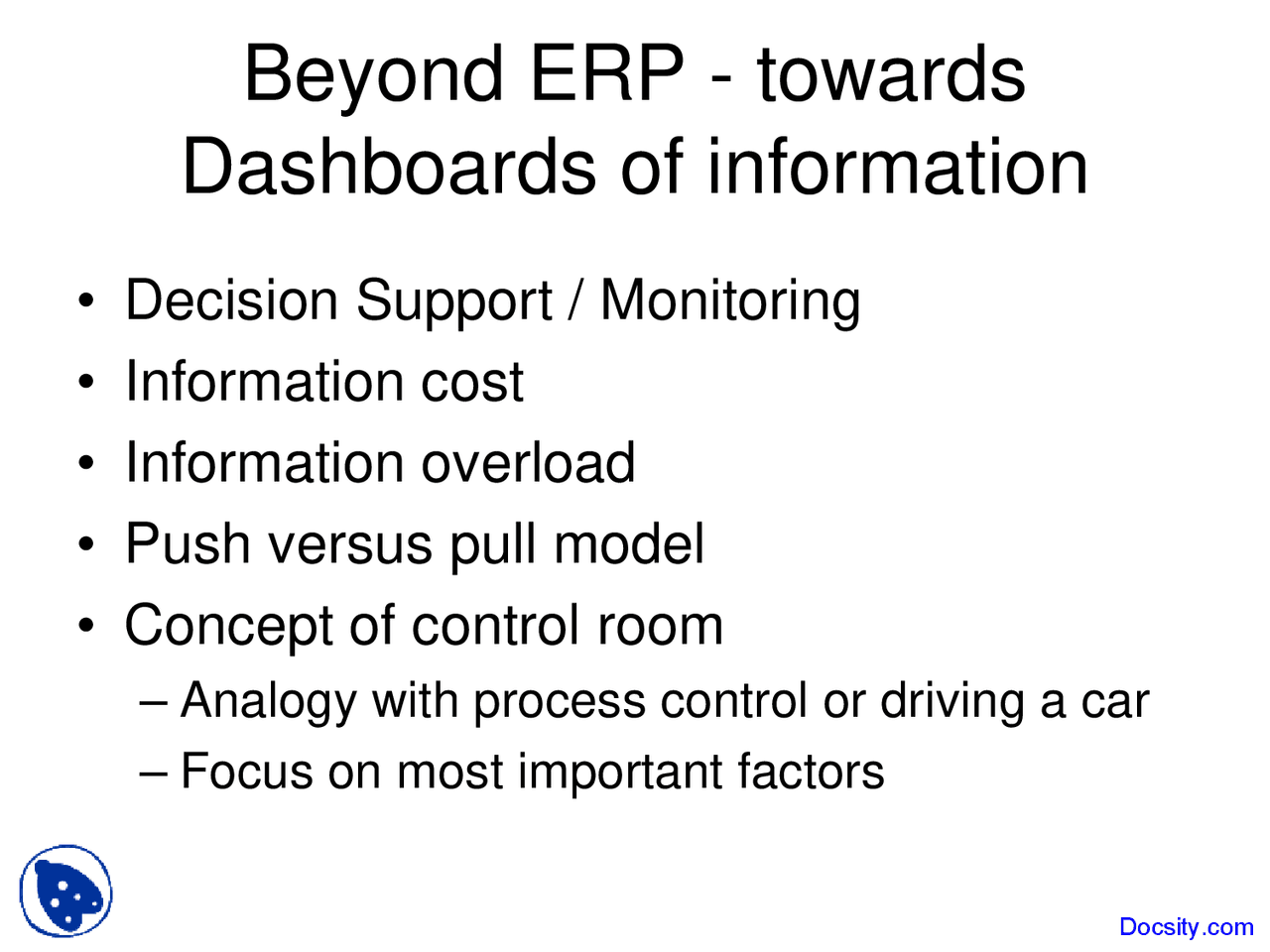 Dashboards Of Information Buisness Management Lecture Slides Docsity