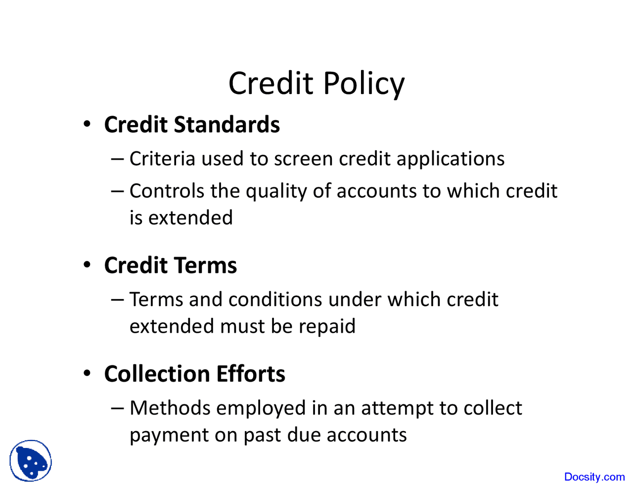 Credit Policy - E-Commerce - Lecture Slides - Docsity