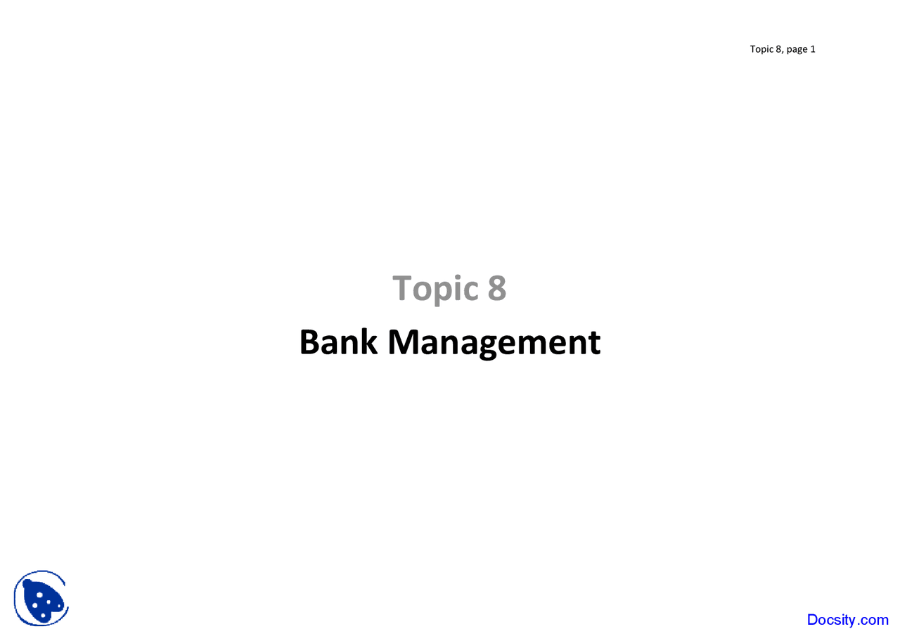 Bank Management - Banking - Lecture Slides - Docsity