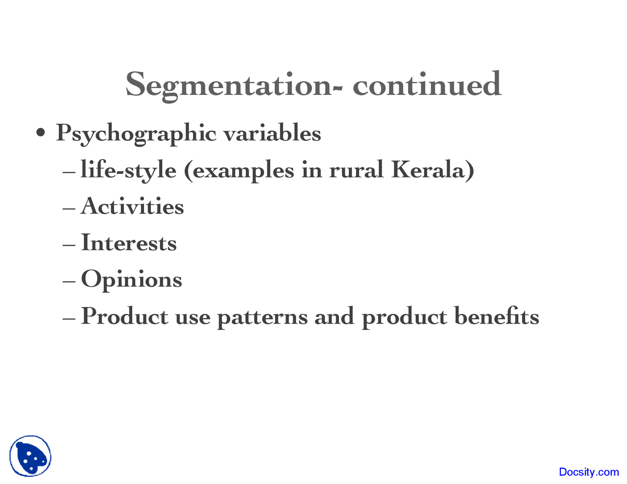 Segmentation Marketing Lecture Slides Docsity