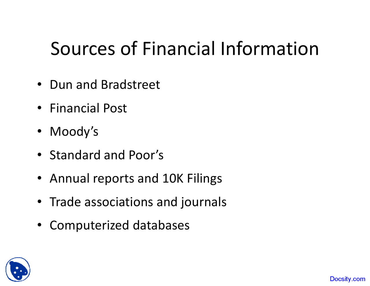 Financial Information - E-Commerce - Lecture Slides - Docsity