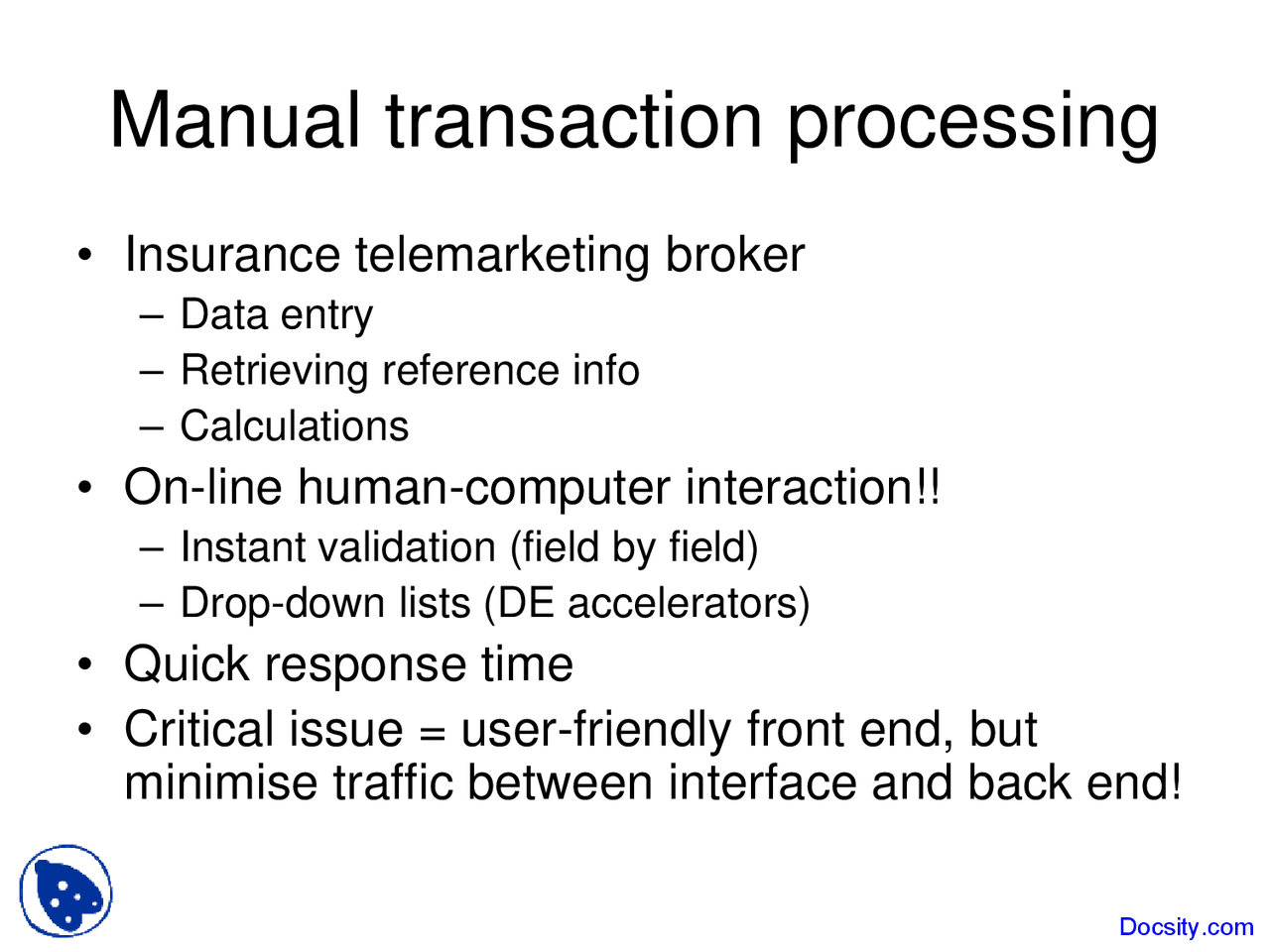 Manual Transaction Processing Buisness Management Lecture Slides