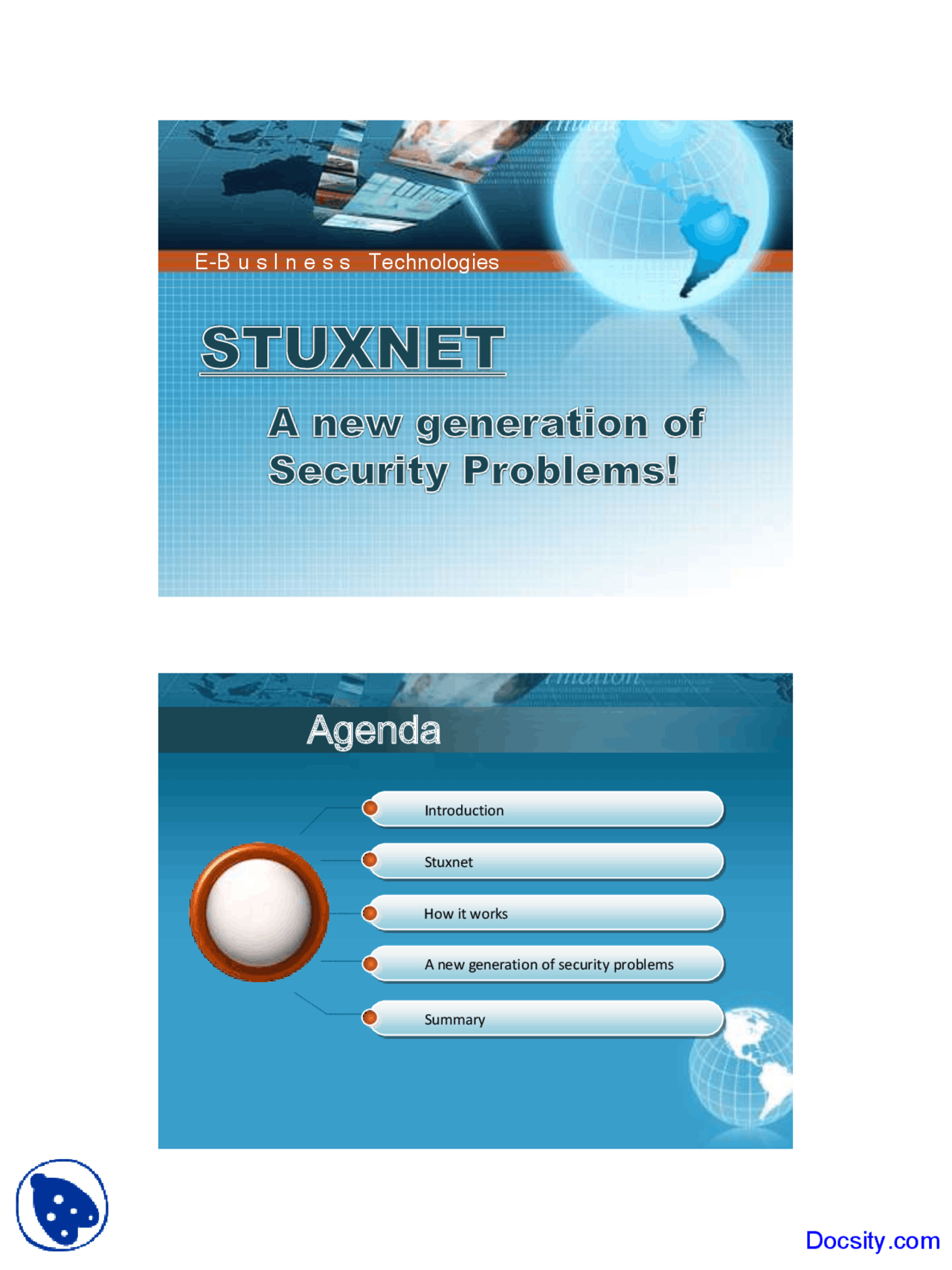Stuxnet - E-Commerce - Lecture Slides - Docsity