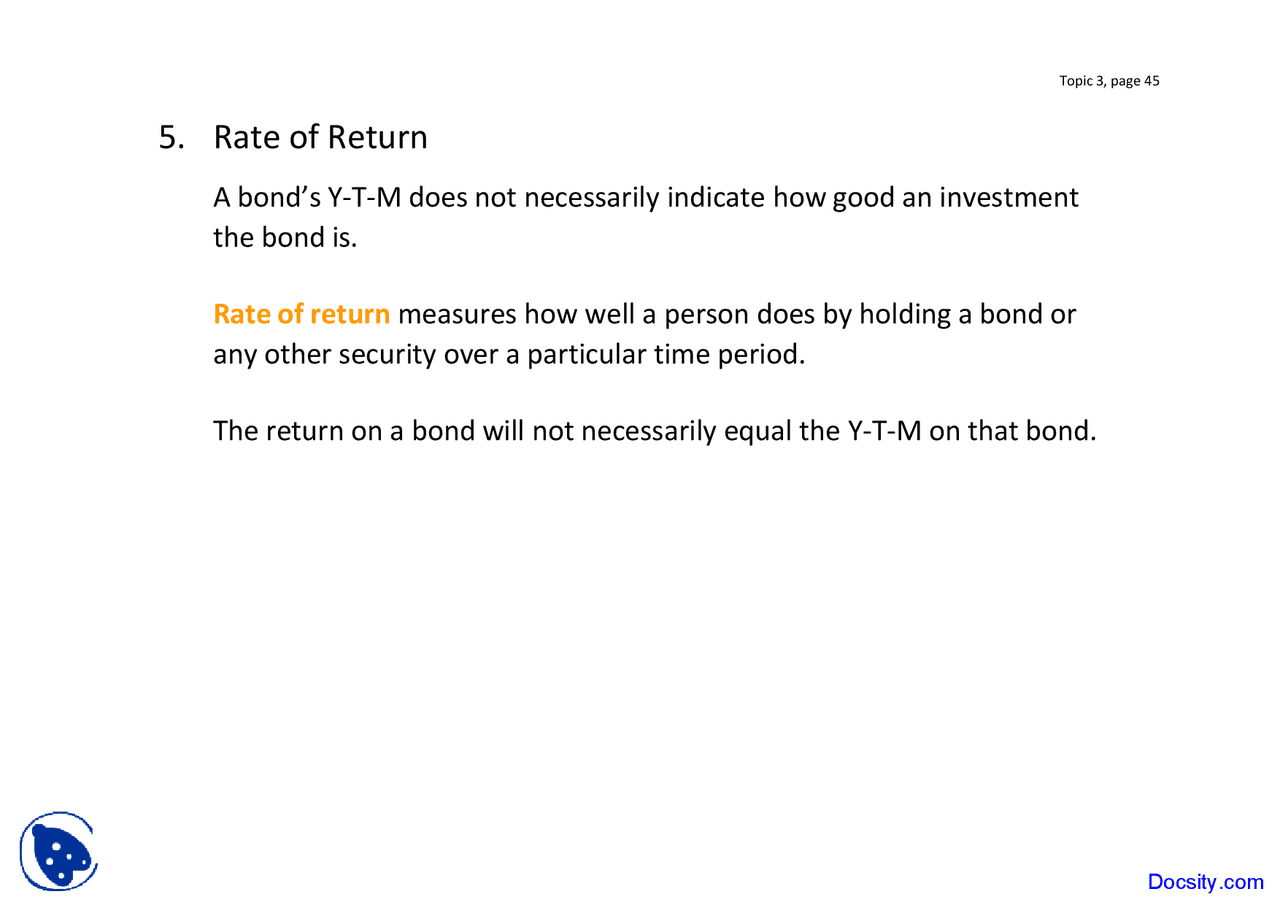 Rate Of Return Banking Lecture Slides Docsity