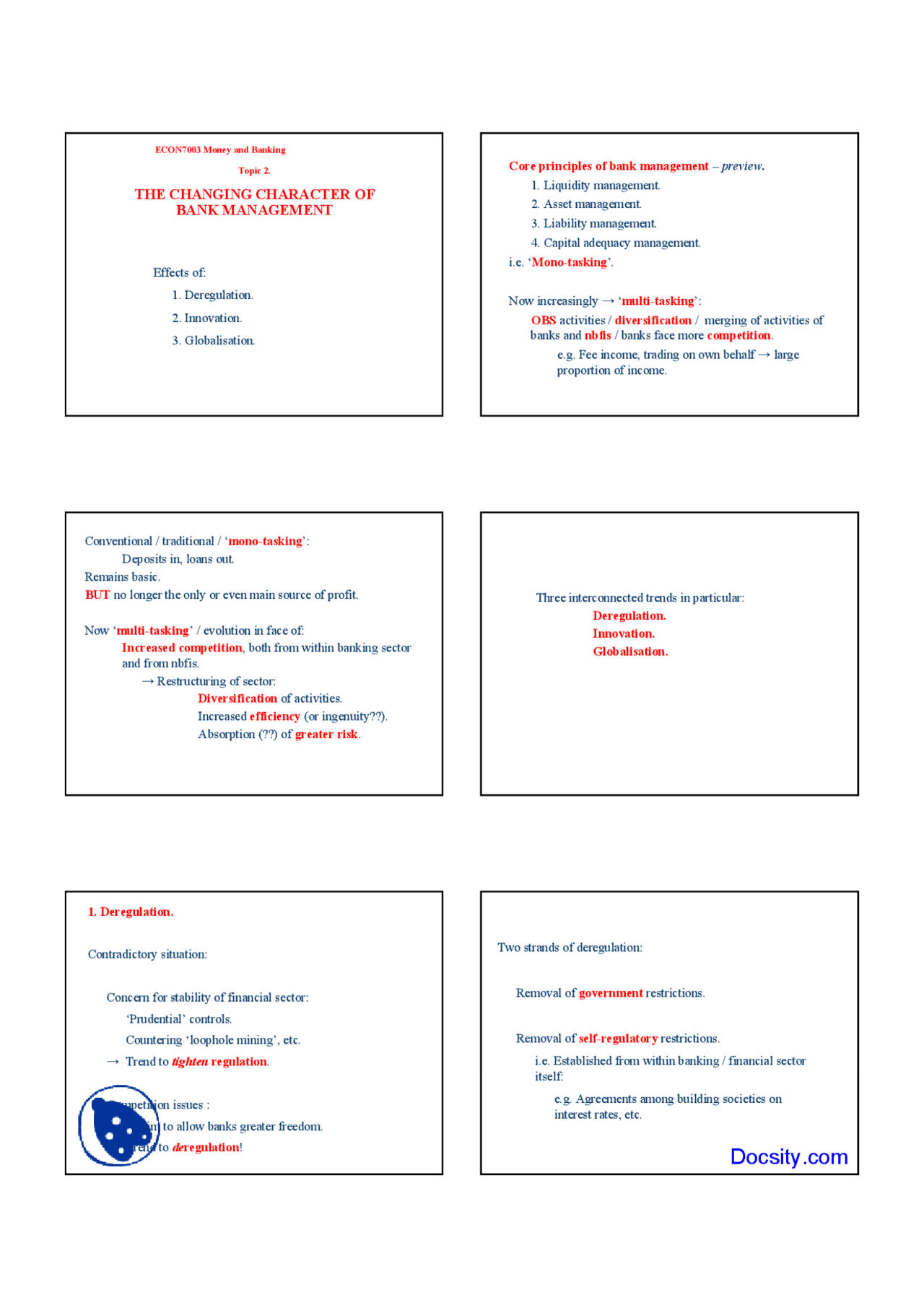 The Changing Character of Bank Managment - Banking - Lecture Slides ...