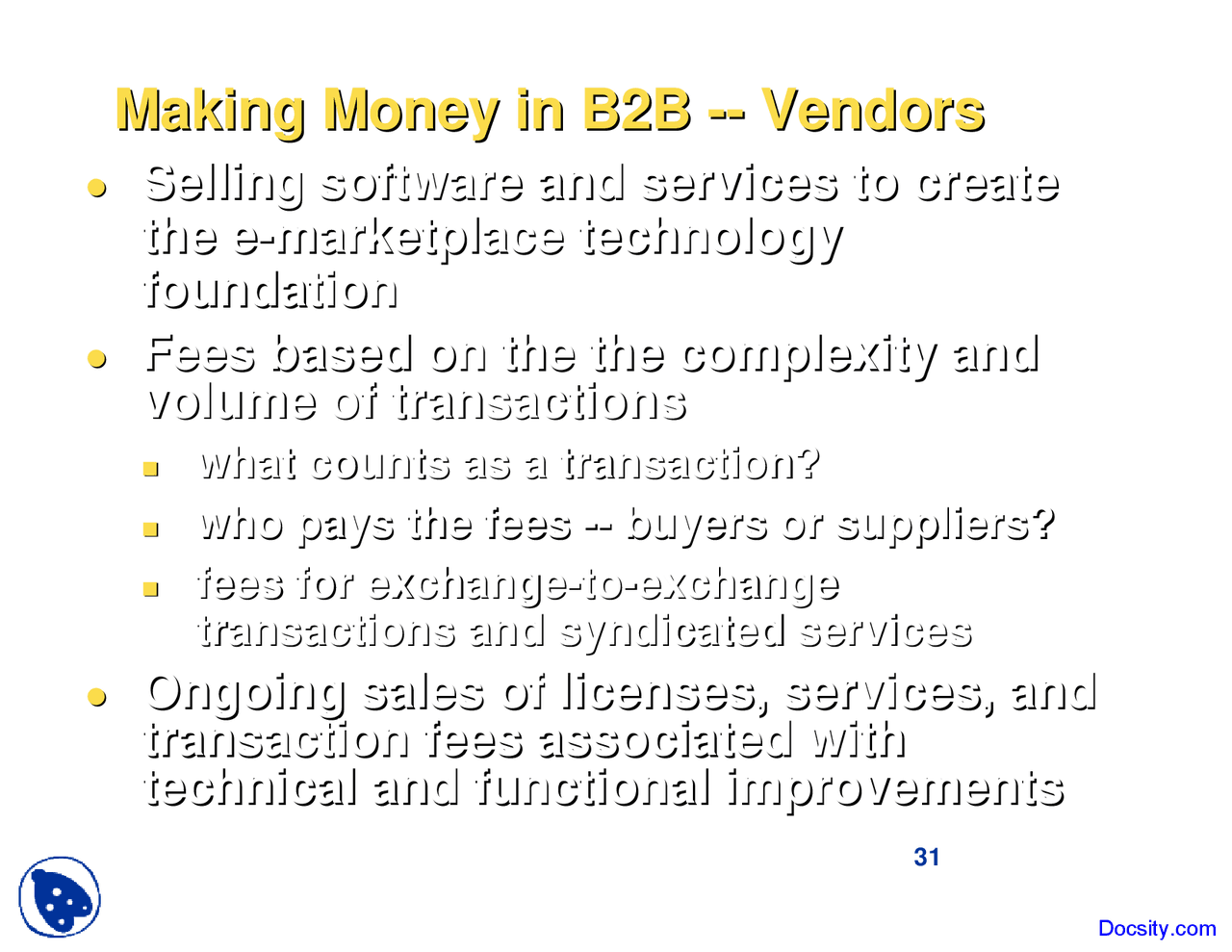 Vendors - E-Commerce - Lecture Slides - Docsity
