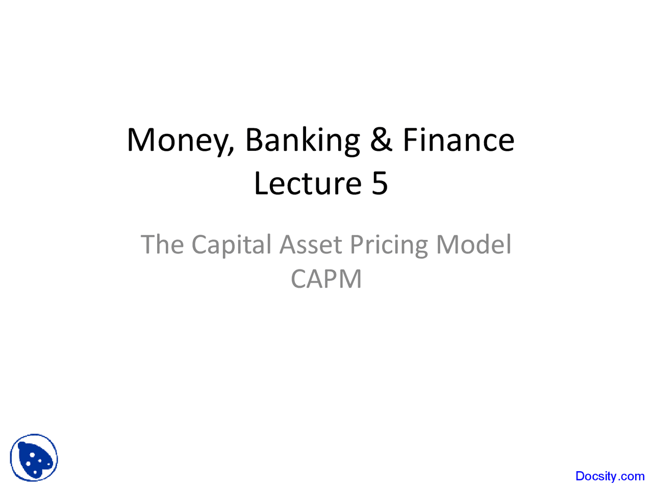 The Capital Asset Pricing Model - Banking - Lecture Slides - Docsity