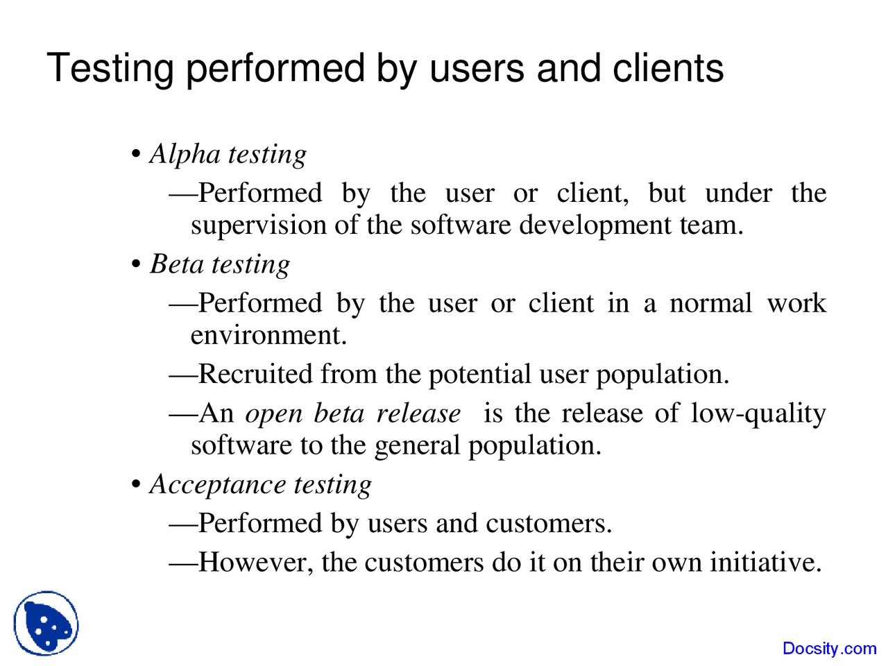 Testing Performed Banking Lecture Slides Docsity