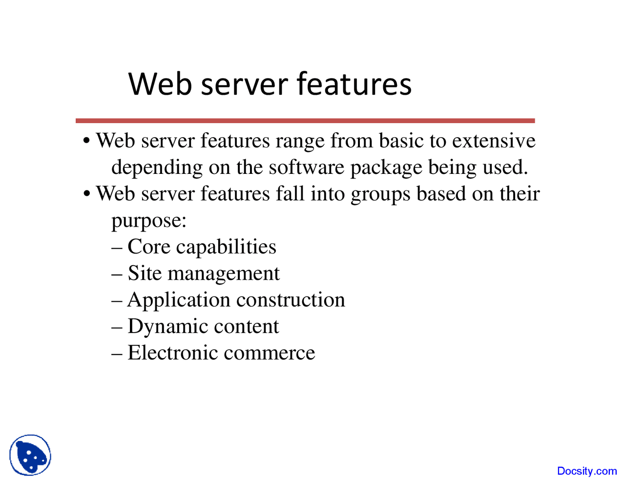 Web Server Features - E-Commerce - Lecture Slides - Docsity