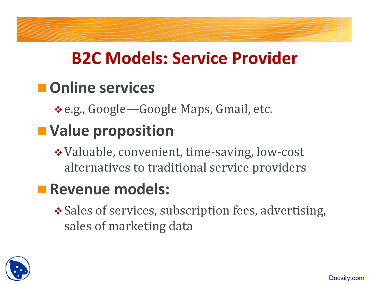 Service Provider - E-Commerce - Lecture Slides - Docsity