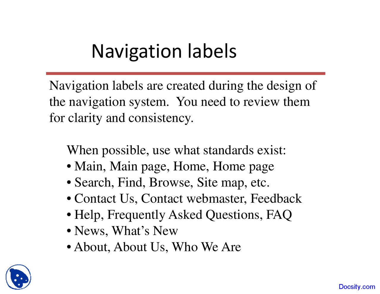 Navigation Labels E Commerce Lecture Slides Docsity