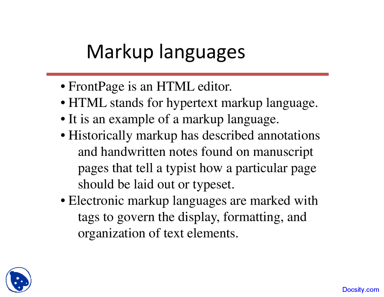 Markup Languages E Commerce Lecture Slides Docsity
